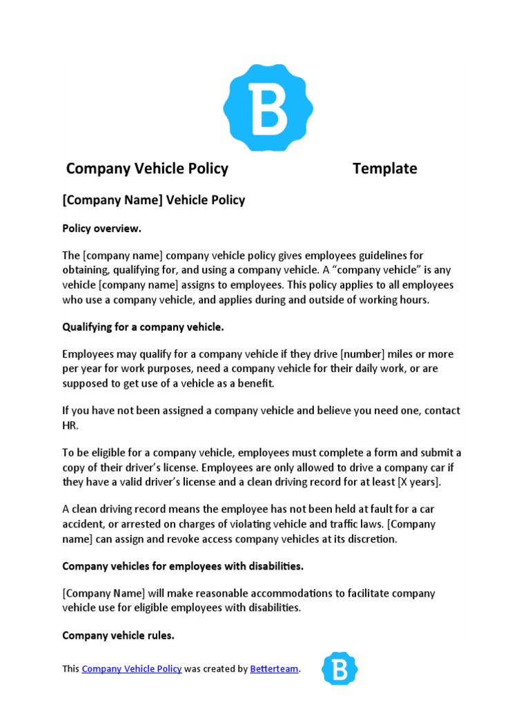 Company Vehicle Policy Template Download 20210618 | PDF
