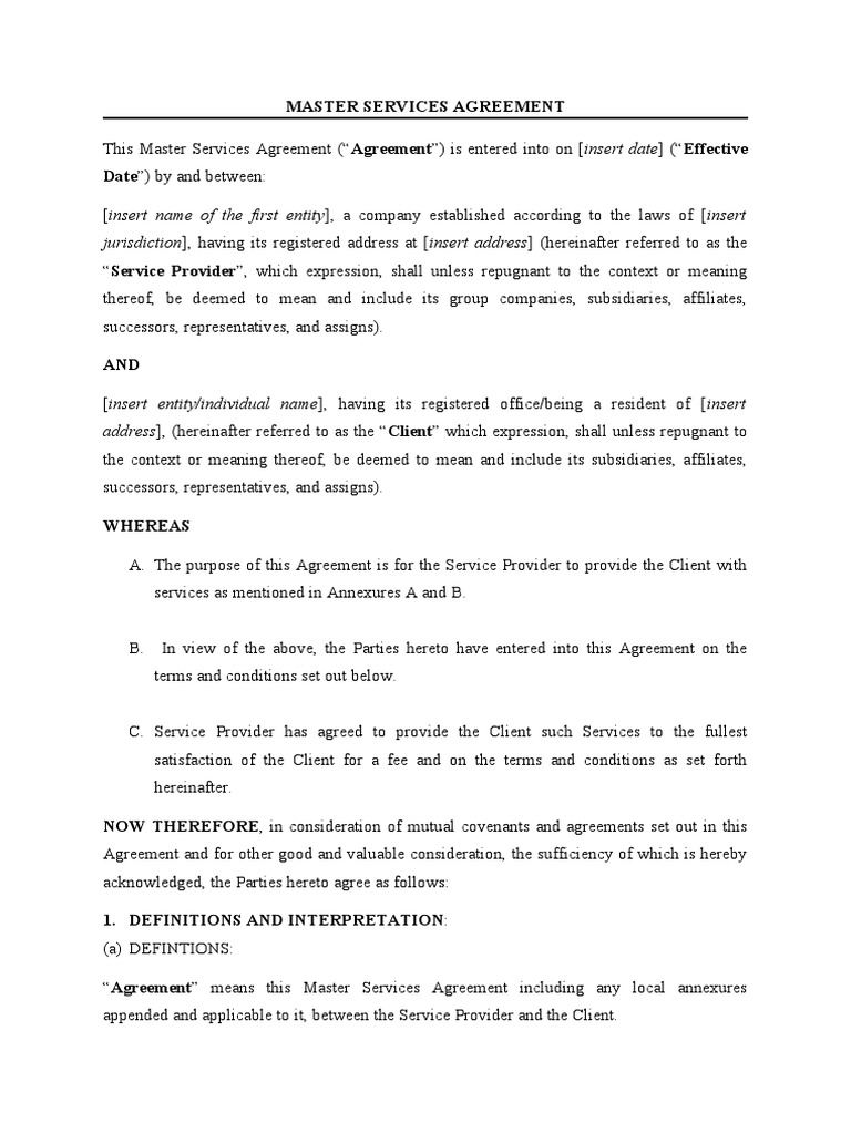 MASTER SERVICES AGREEMENT - v1 | PDF