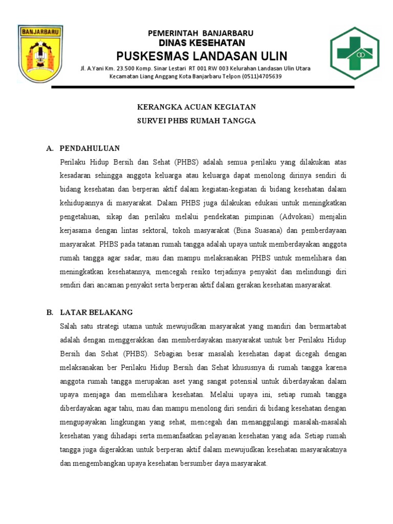 Kak Survei PHBS Rumah Tangga | PDF | Kesehatan Holistik | Sains & Matematika