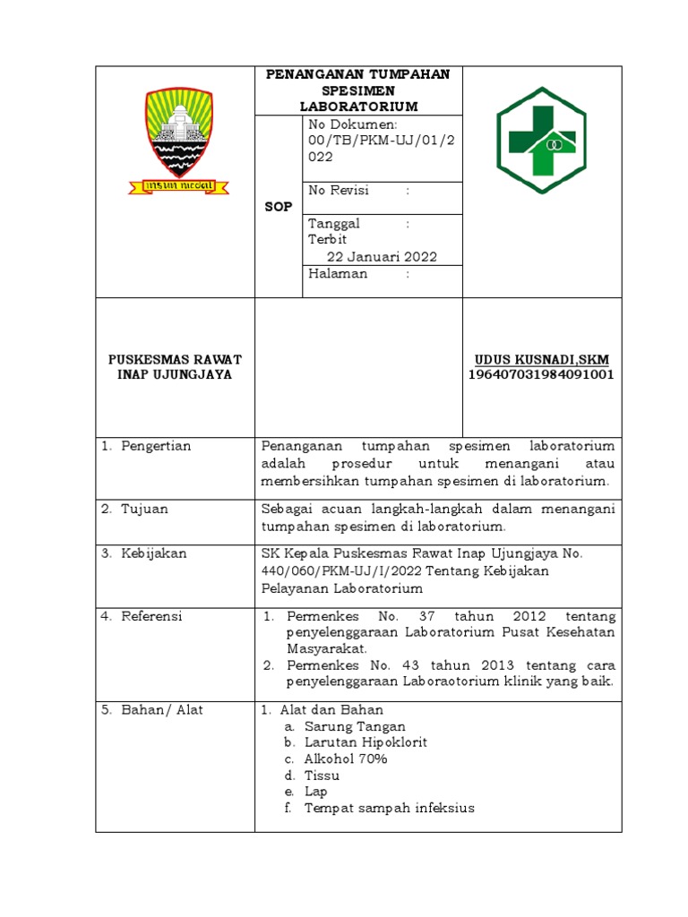 SOP Penanganan Tumpahan Sampel Lab | PDF