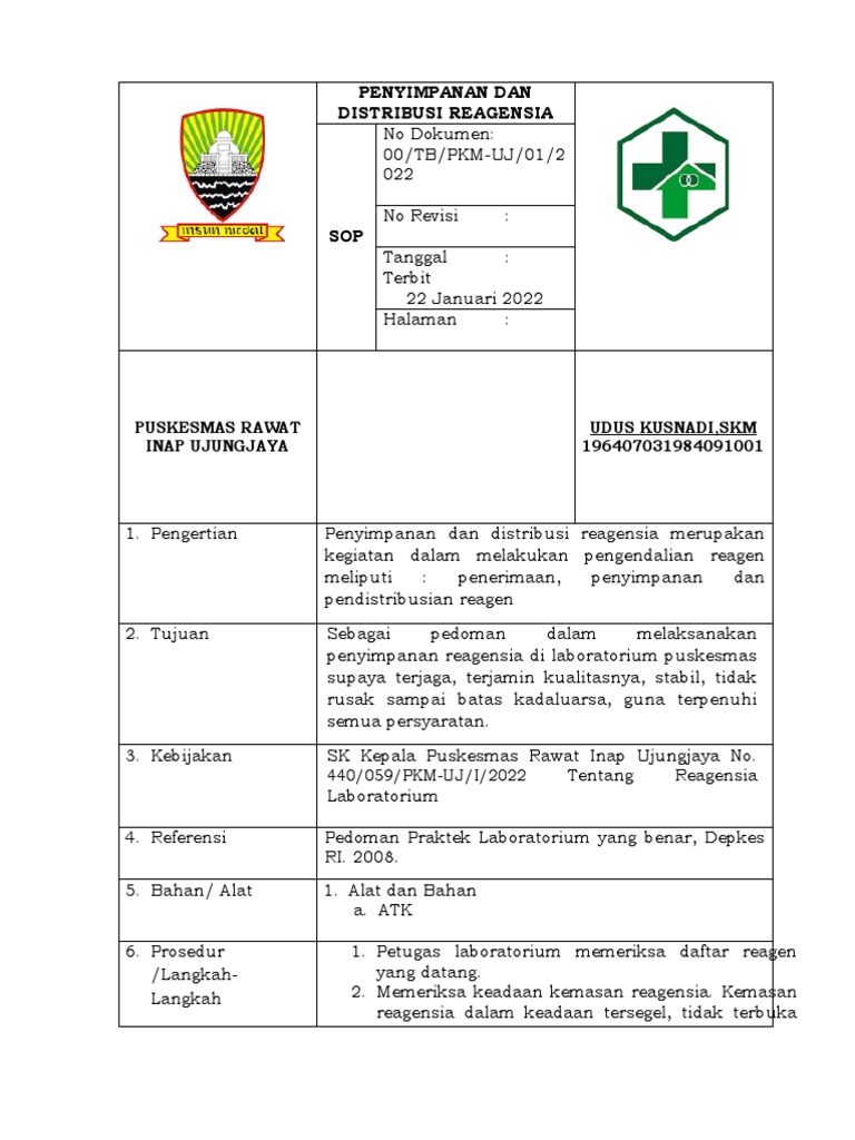 SOP Penyimpanan Dan Distribusi Reagensia | PDF