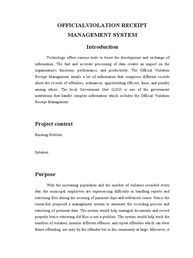 Official Violation Receipt Management System (Caps) | PDF | System | Information