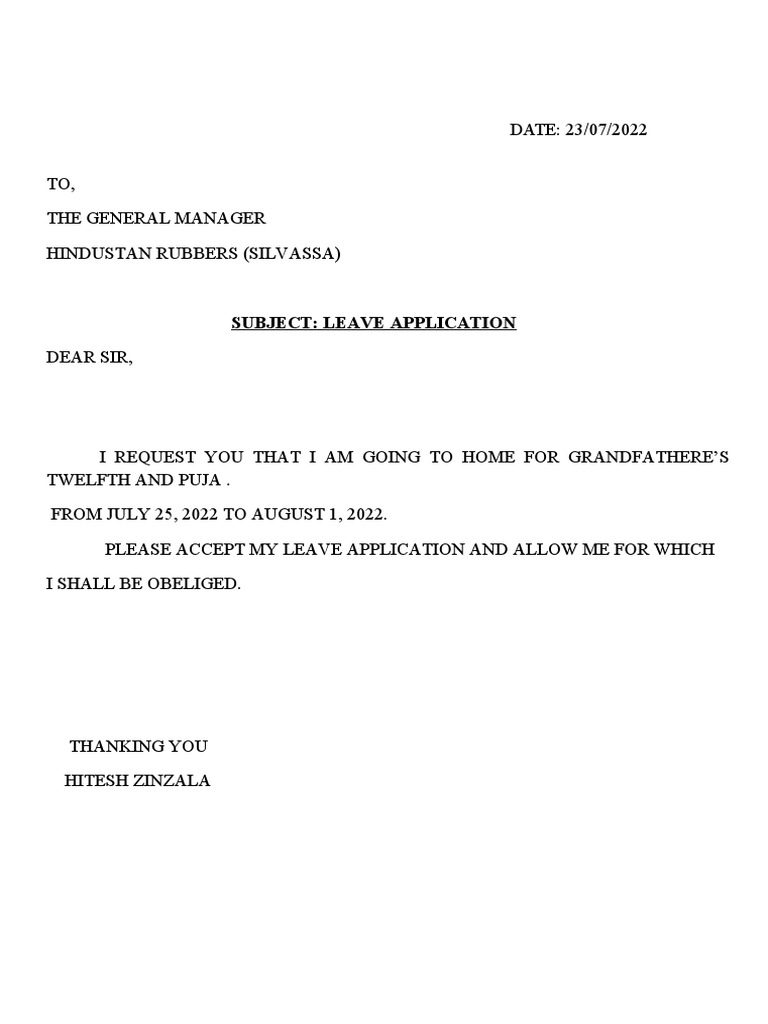 Leave Application | PDF