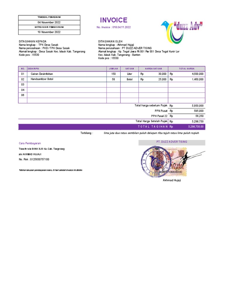 Invoice Disinfektan Sasak Pdf