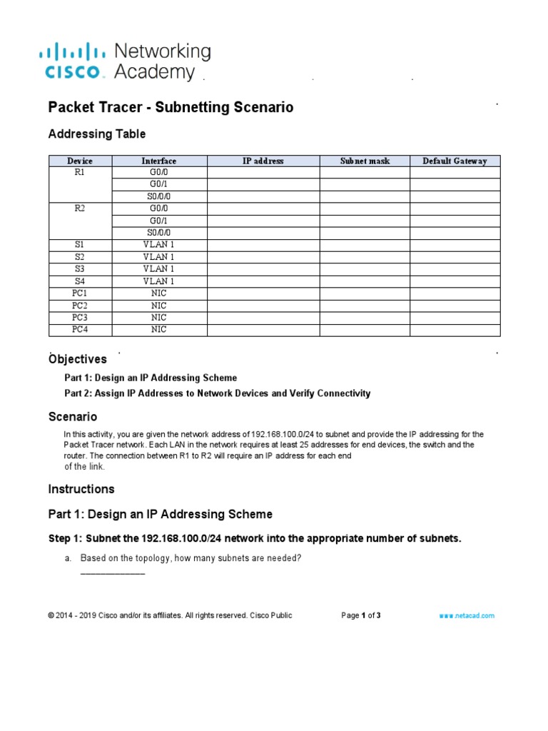 1 Subnetting Scenario | PDF | Ip Address | Computer Network