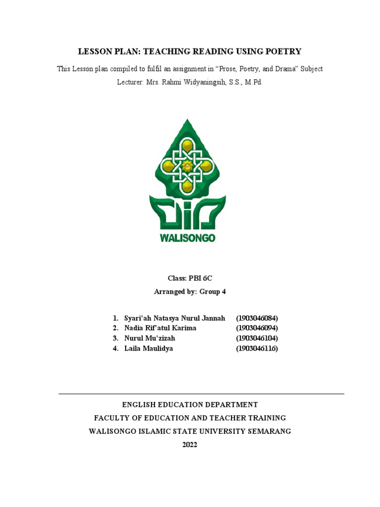 Lesson Plan Teaching Reading Using Poetry | PDF | Metre (Poetry) | Poetry