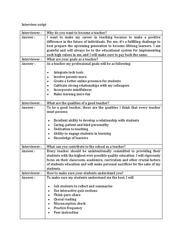 Interview Script Revised | PDF | Teachers | Teaching Method