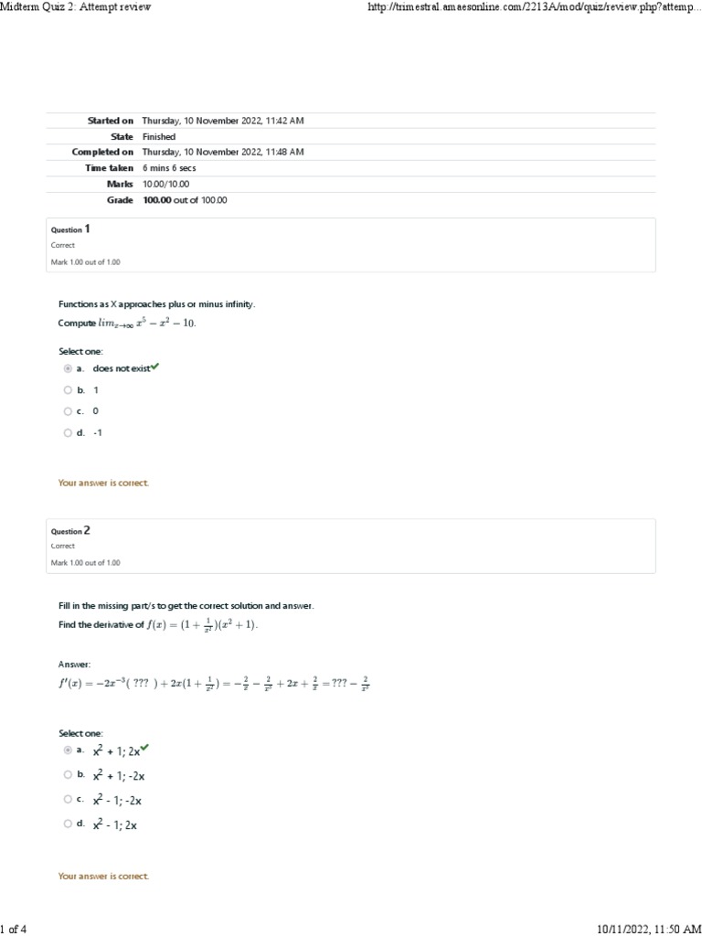 Midterm Quiz 2: Calculus Review | PDF | Derivative | Mathematical Analysis