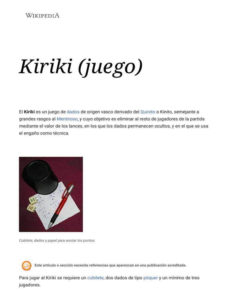Reglas del juego de dados Kiriki | PDF | Dado
