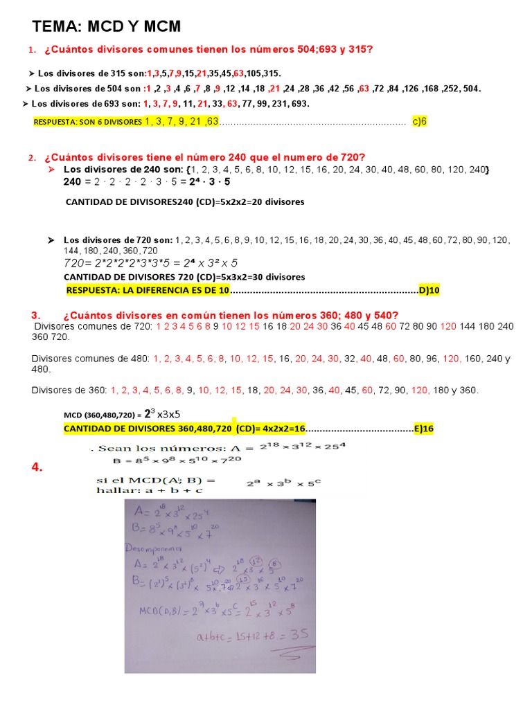 Evaluacion MCD y MCM | PDF | Teoría de los números | Matemática Elemental