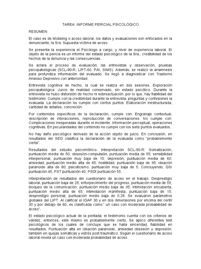 Informe Pericial Ejemplo | PDF | Relaciones personales, crianza y desarrollo personal