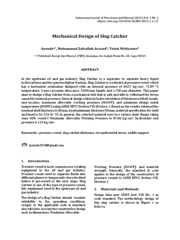Mechanical Design of Slug Catcher | PDF