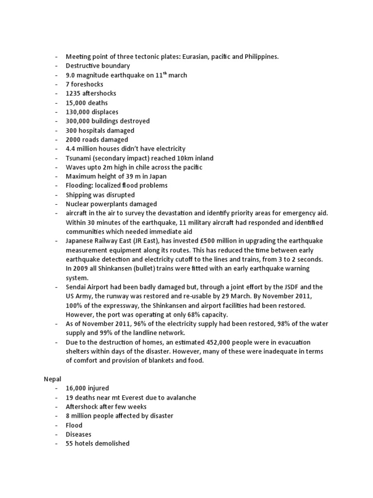 Nepal and Japan Case Study Points | PDF | Earthquakes | Geology