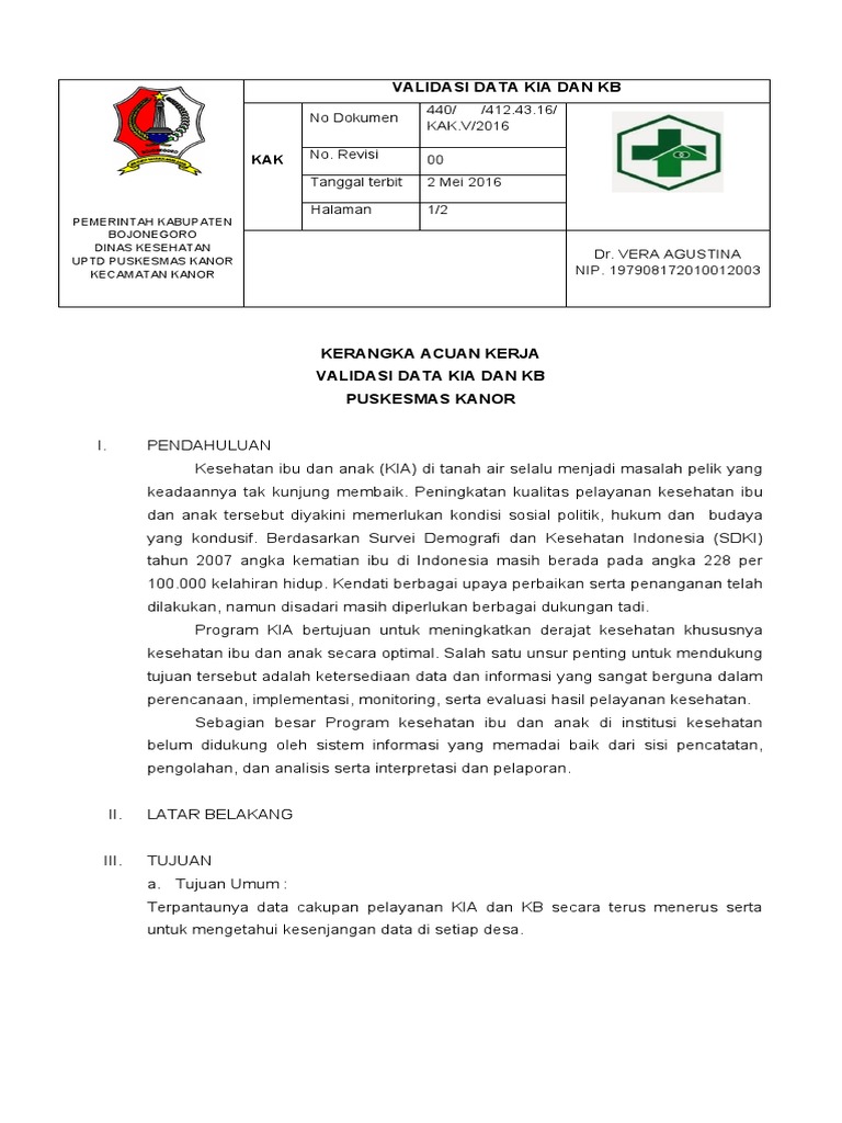 VALIDASI DATA KIA DAN KB DI PUSKESMAS KANOR | PDF
