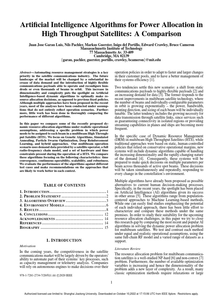 Artificial Intelligence Algorithms For Power Allocation In High