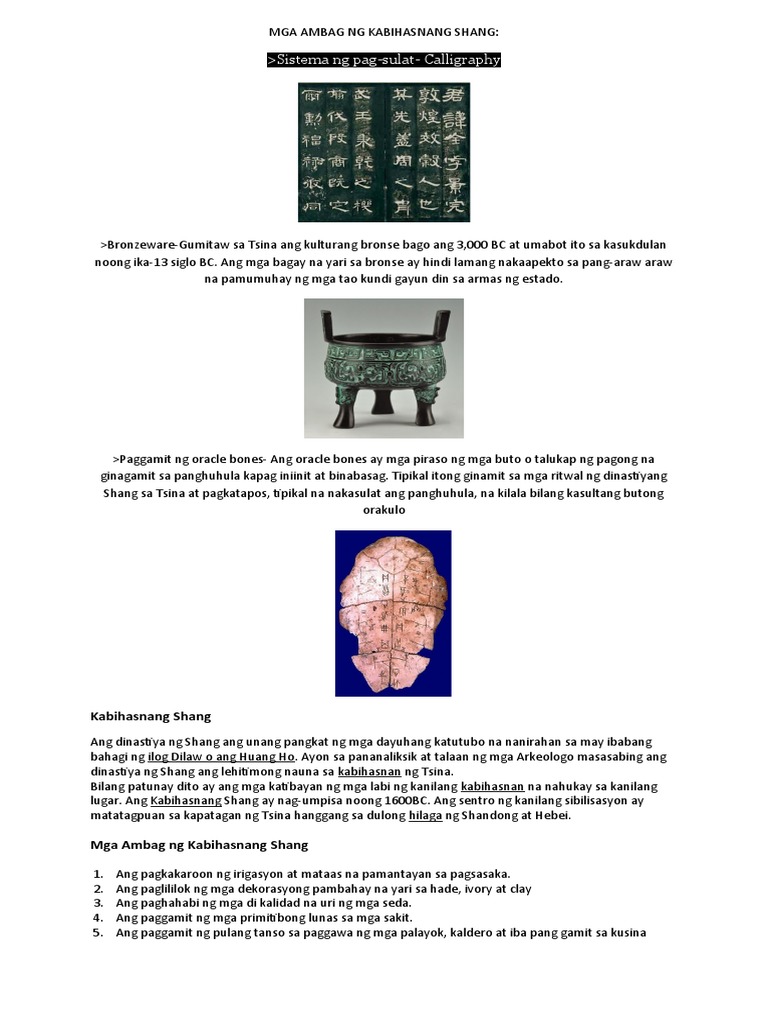 Mga Ambag NG Kabihasnang Shang | PDF