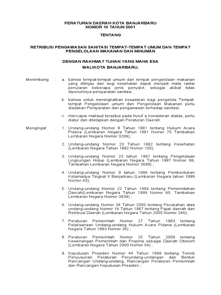 Contoh Perwako Retribusi TTU N TPM | PDF