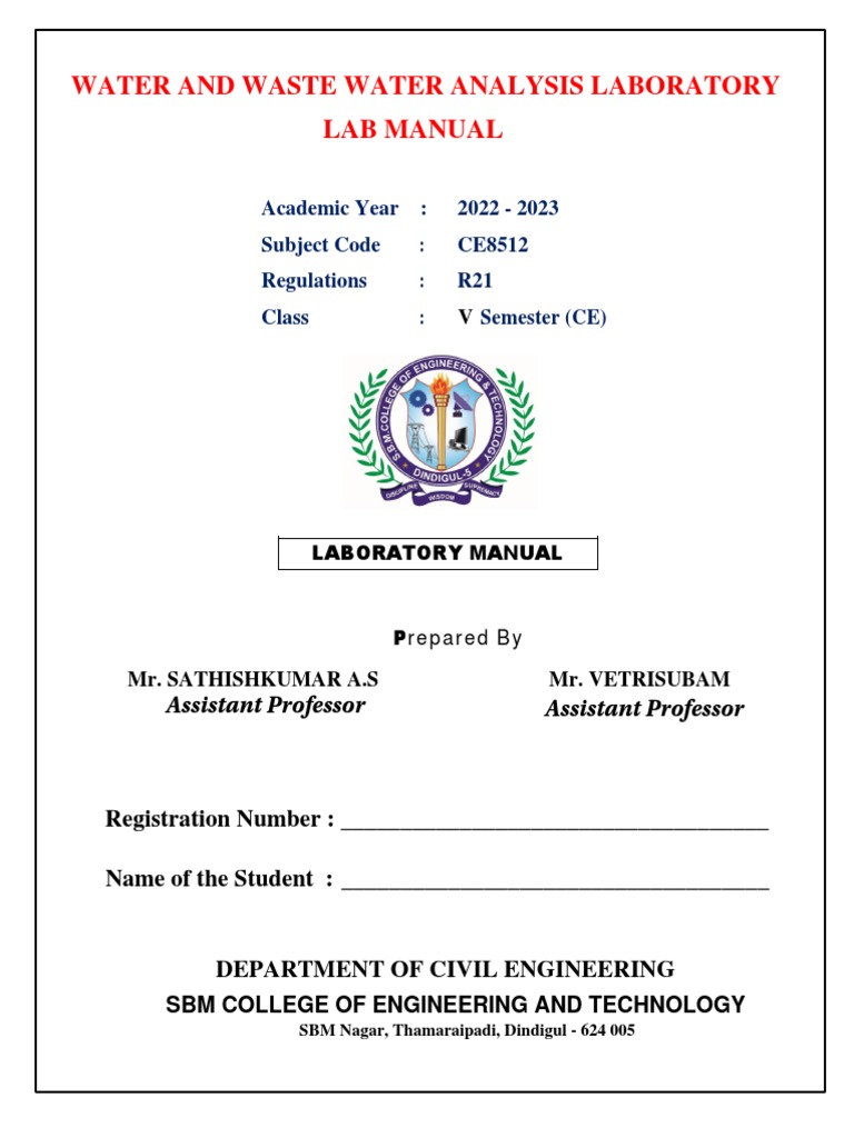 CE8512-Water and Waste Water Analysis Laboratory | PDF | Titration ...