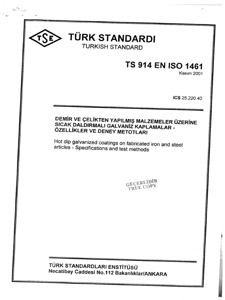 TS 914 en Iso 1461 - 2001 | PDF
