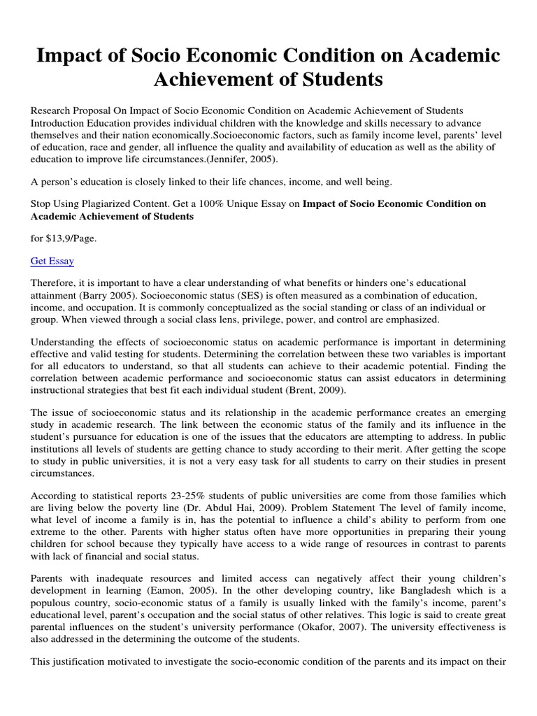 Impact of Socio Economic Condition On Academic Achievement of Students ...