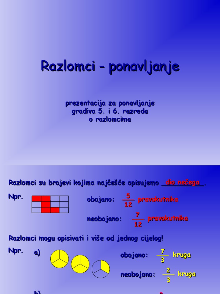 Razlomci Ponavljanje 5 I 6 Razred | PDF