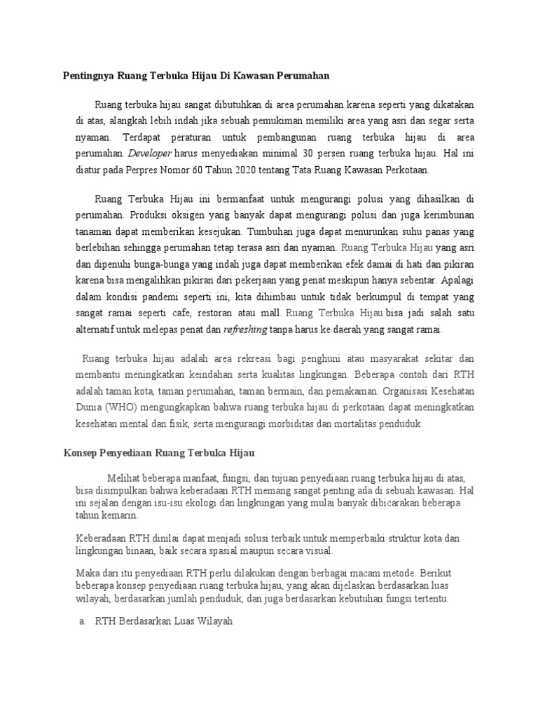 Pentingnya Ruang Terbuka Hijau Di Kawasan Perumahan | PDF Pentingnya Ruang Terbuka Hijau Di Kawasan Perumahan | PDF