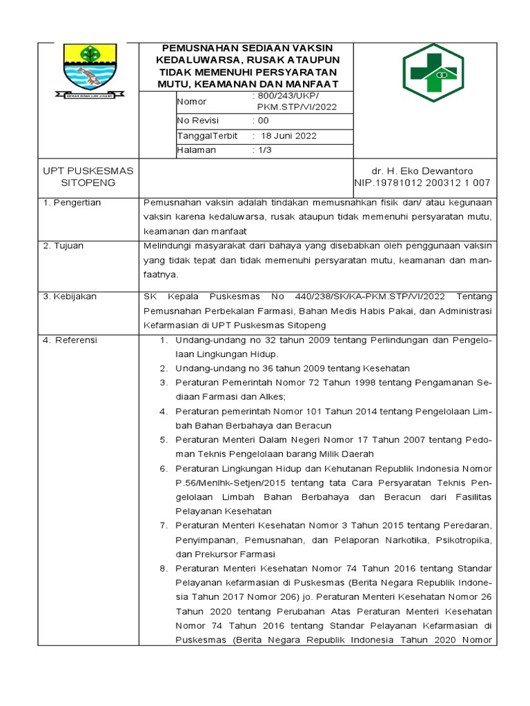 PKM STP - SOP Pemusnahan VAKSIN | PDF