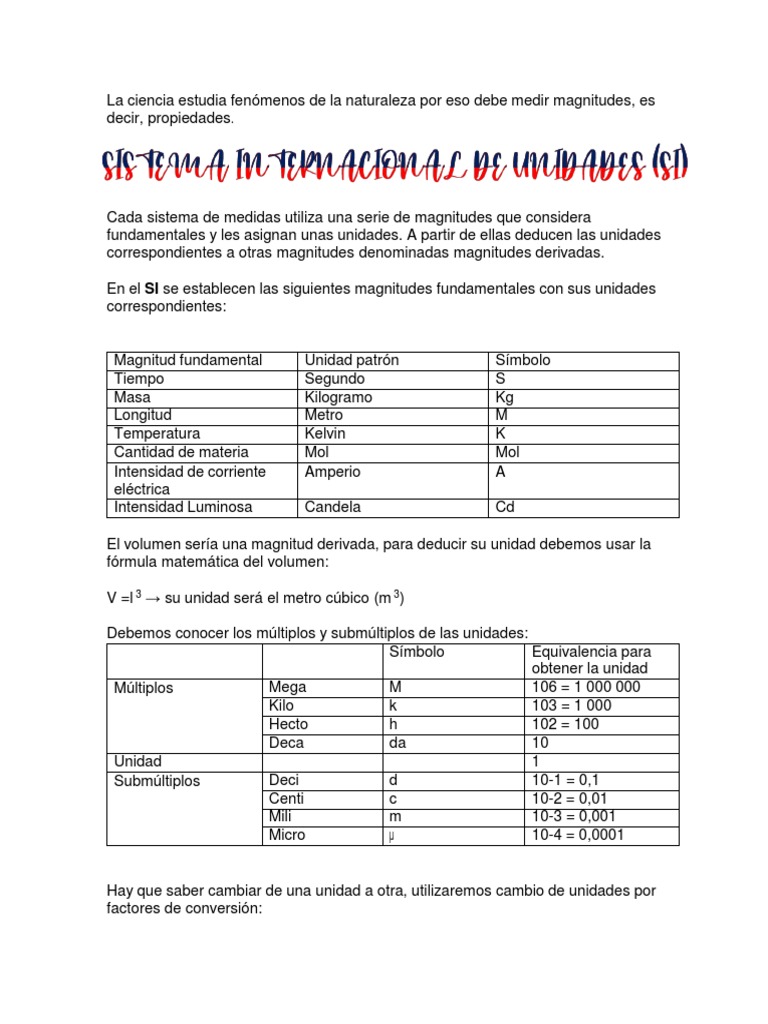 El Sistema Internacional de Unidades y Notación Científica | Descargar gratis PDF | Kilogramo ...