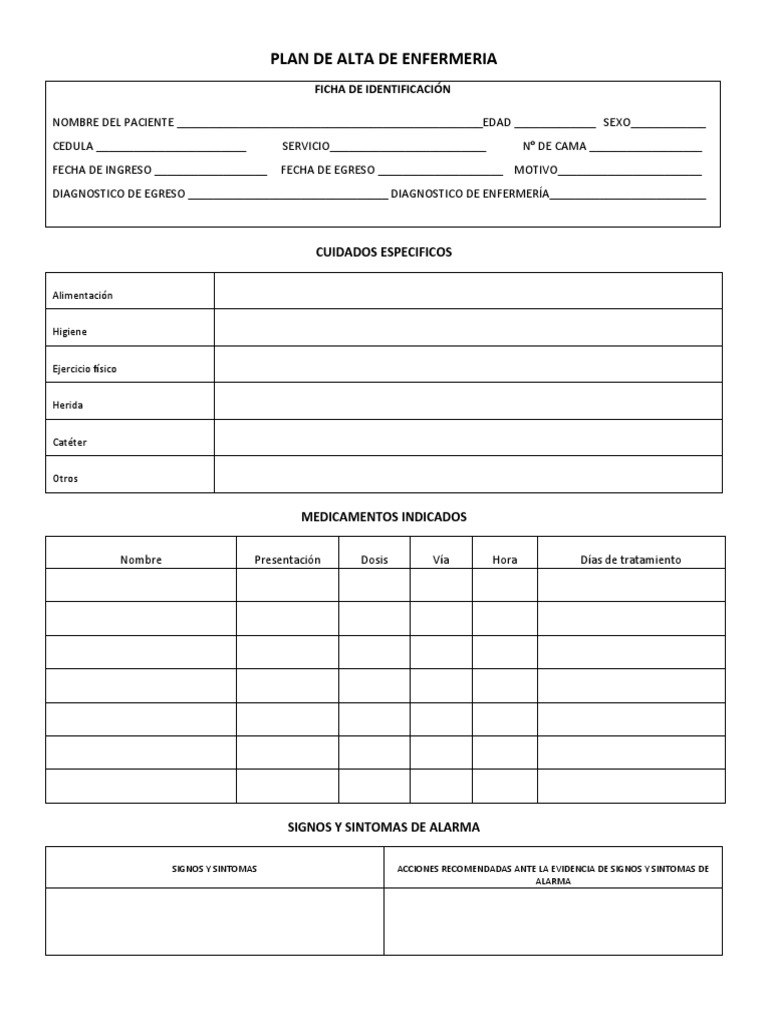 PLAN DE ALTA DE ENFERMERIA 2018 | PDF