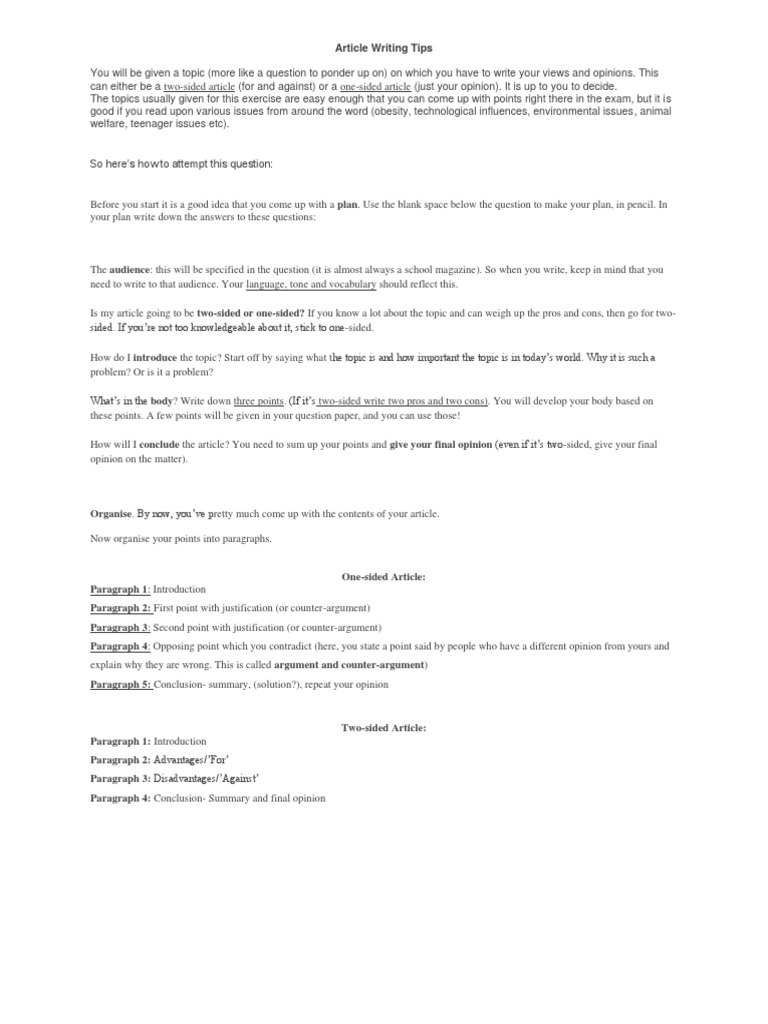 Article Writing Tips | PDF | Argument | Question