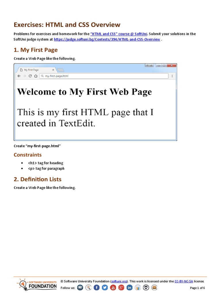 Html Css Overview Exercise And Homework Pdf World Wide Web Internet And Web