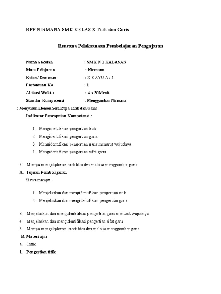 RPP NIRMANA SMK KELAS X Titik Dan Garis | PDF