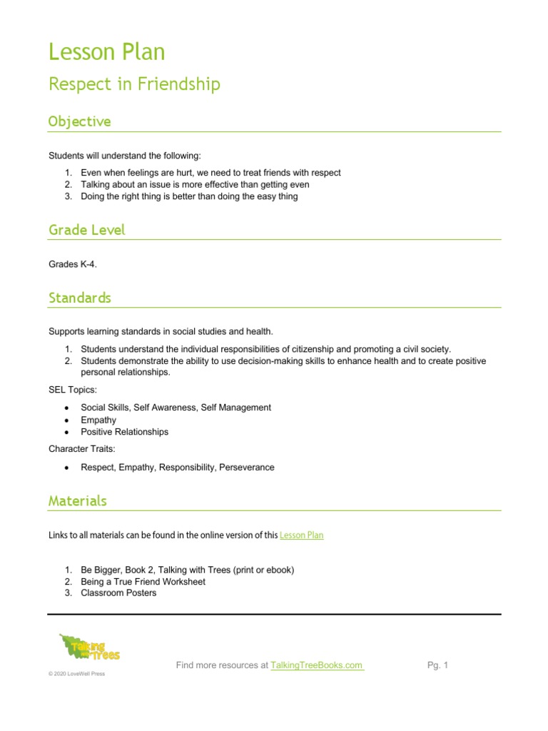 Respect Friendship Lesson Plan | PDF | Bullying | Friendship