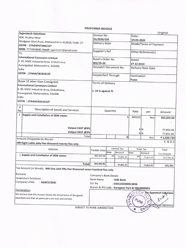 ICl Tax Invoice 25 08 2020 | PDF