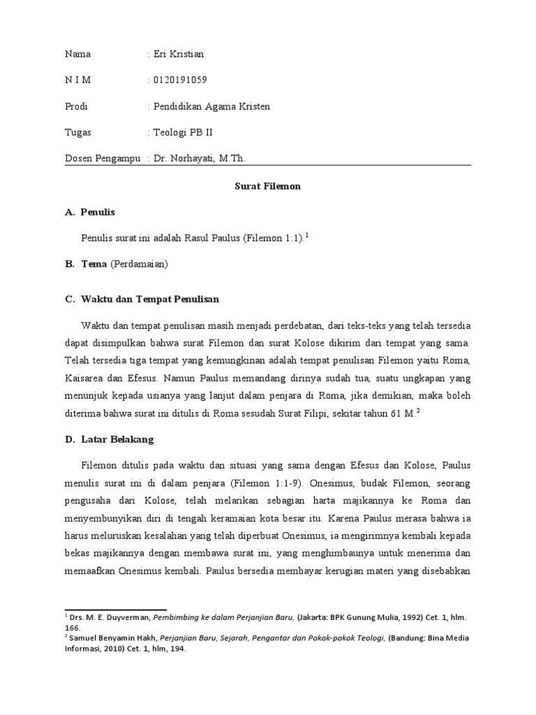 Teologi Surat Filemon (ERI) | PDF
