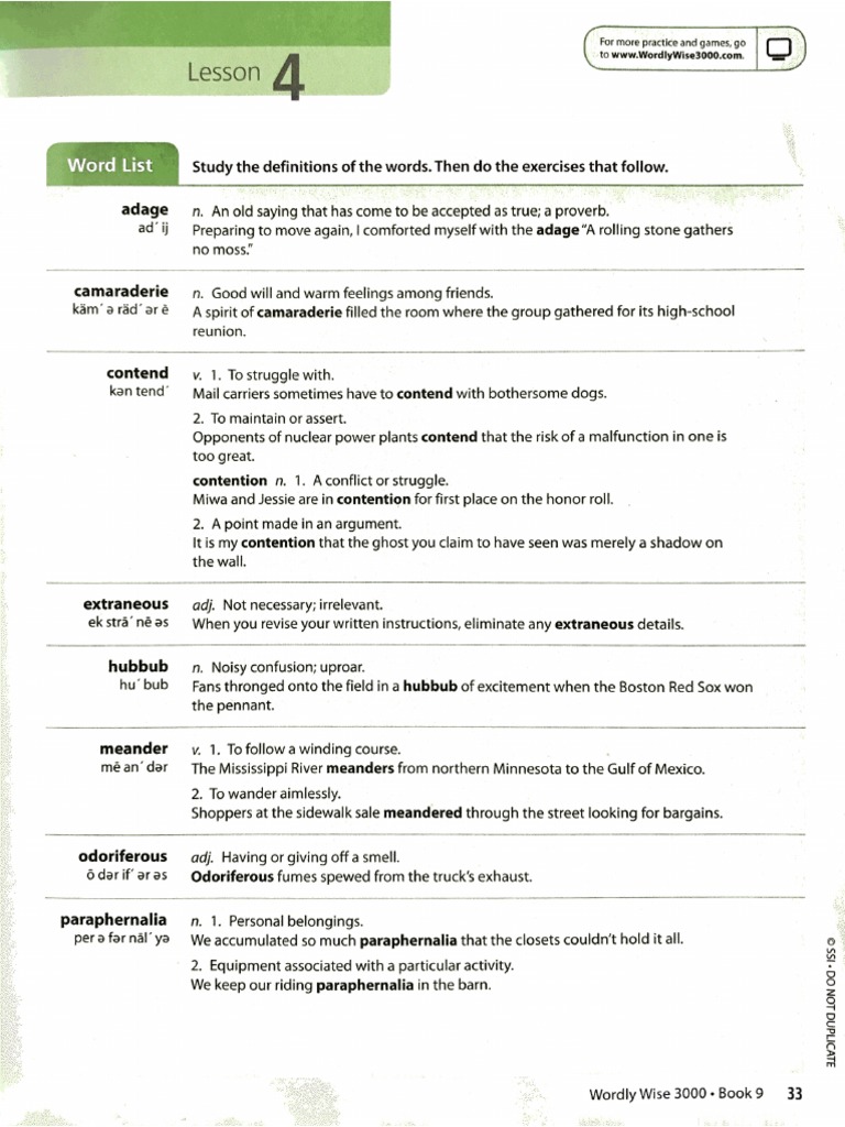 9th Grade Wordly Wise Lesson 4 | PDF