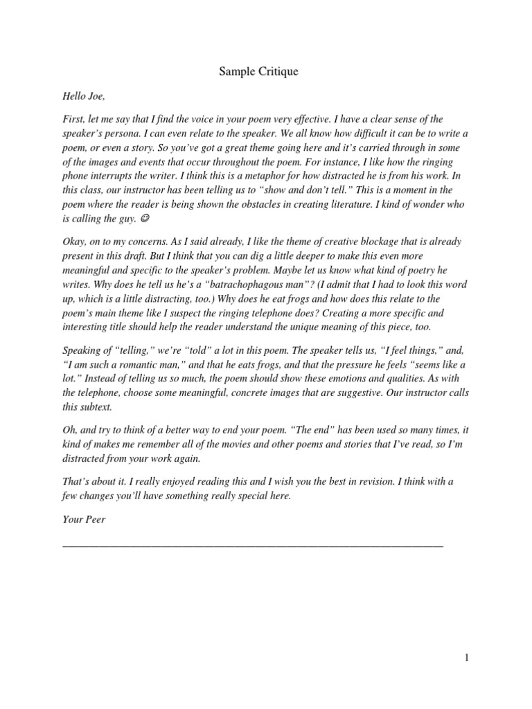 Sample Critique - My Poem (Poetry) | PDF | Poetry