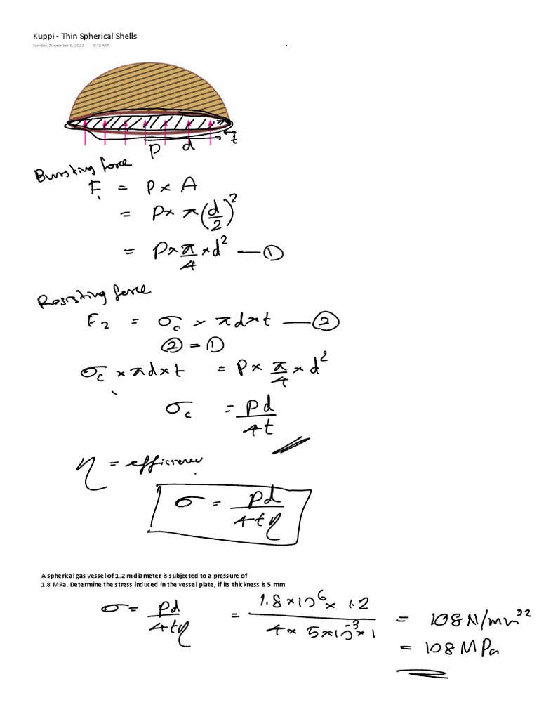 Solid Mechanics - Thin Spherical Shells | PDF