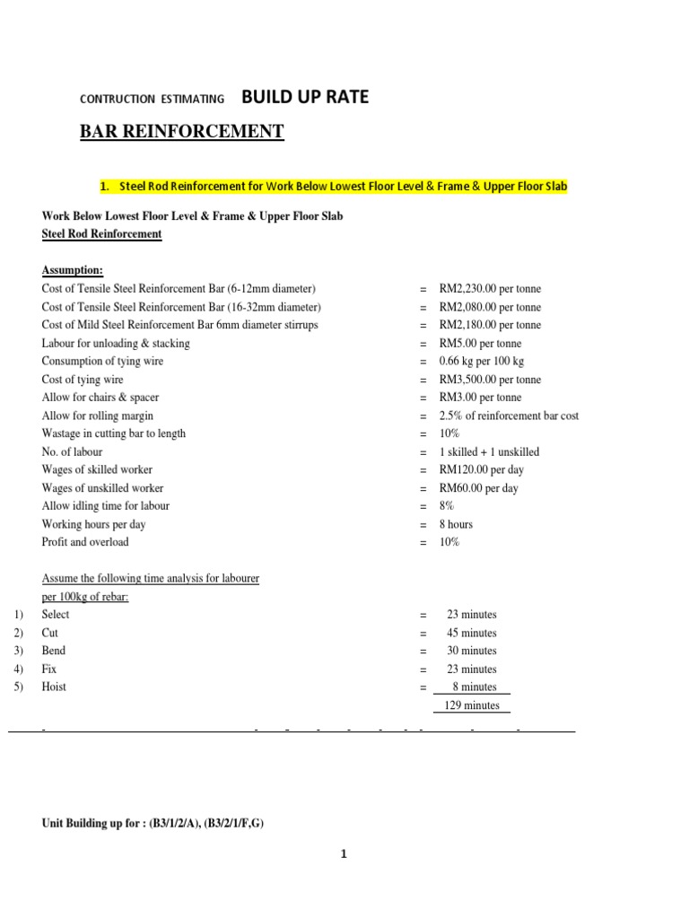 1.bar Reinforcement Built Up Rates | PDF | Civil Engineering | Economic ...