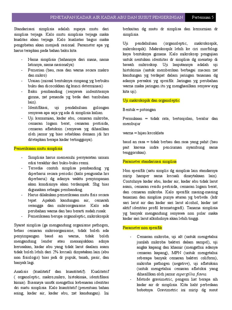 Penetapan Kadar Air Kadar Abu Dan Susut Pengeringan Pertemuan 5 | PDF