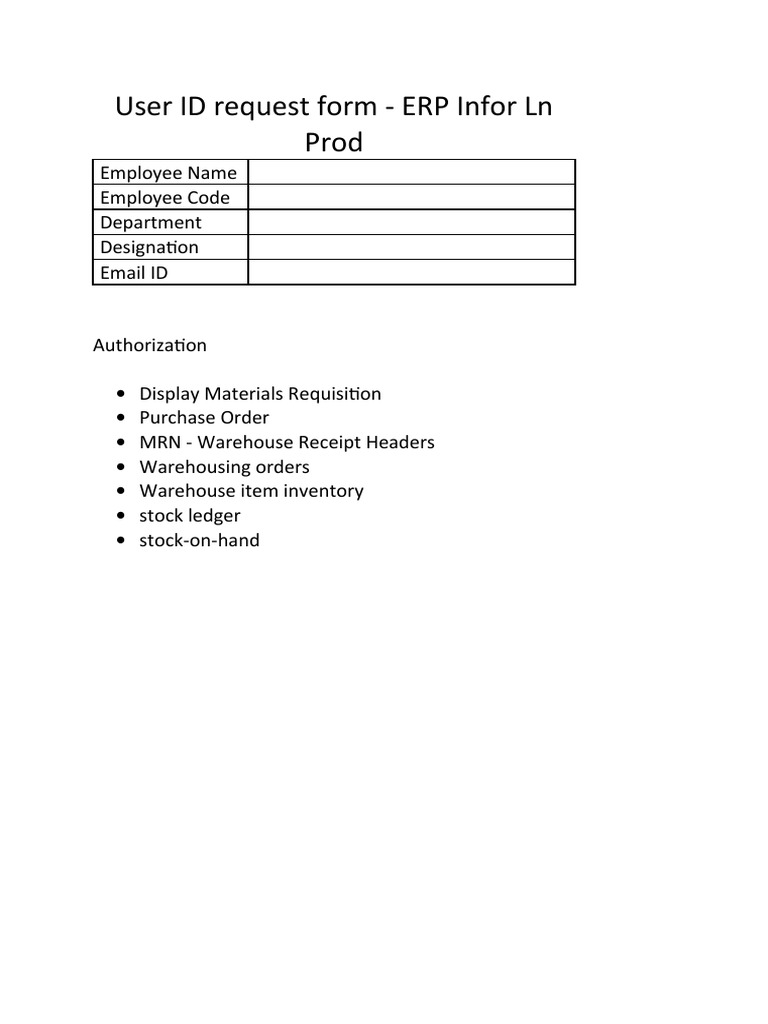 User Id Request Form Pdf 