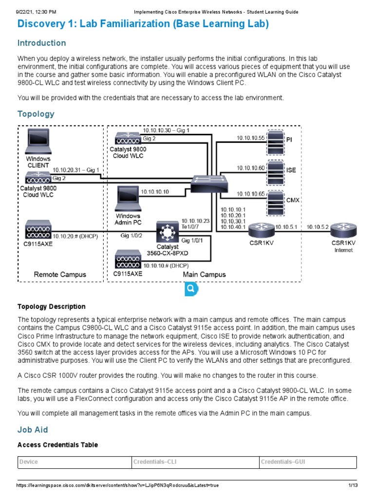 2 Discovery 1 Lab Familiarization (Base Learning Lab) | PDF | Wireless Lan | Computer Network