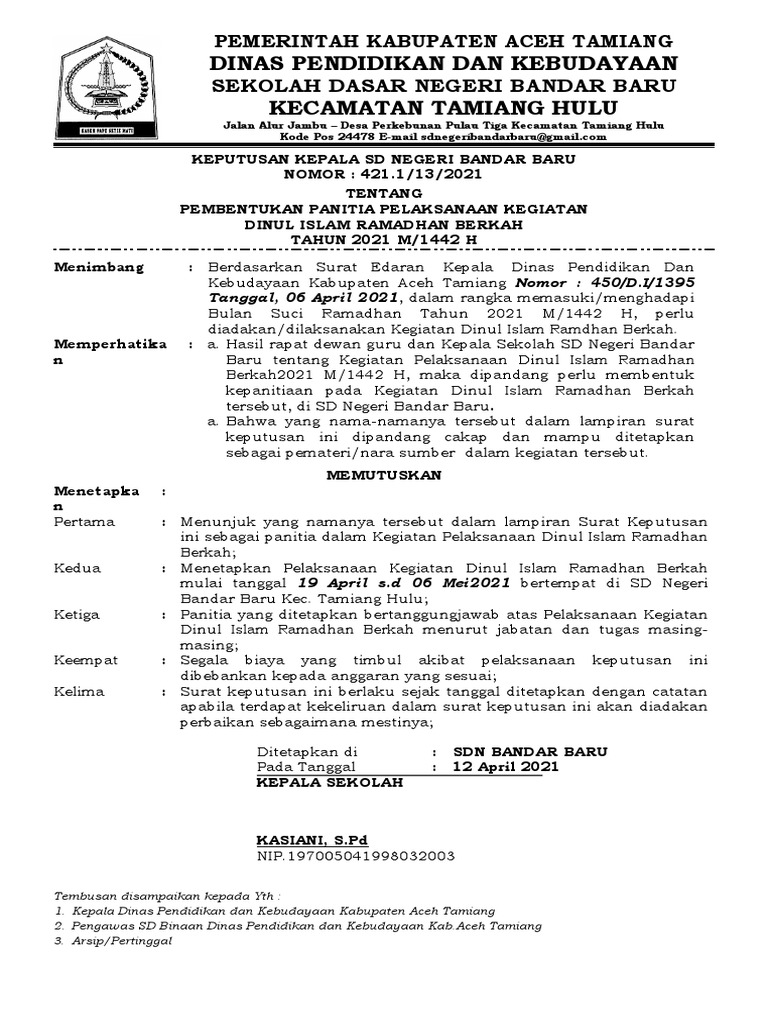 SK & Lampiran - Dinul Islam 1421 H THN - 2021 | PDF