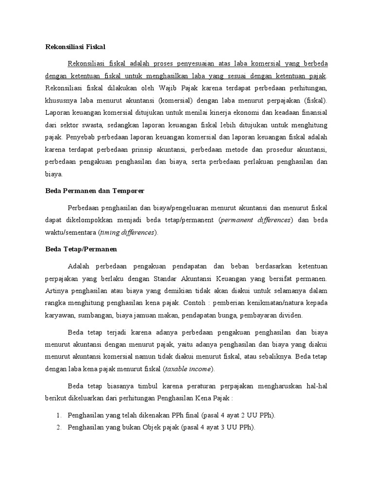 Ringkasan Rekonsiliasi Fiskal | PDF