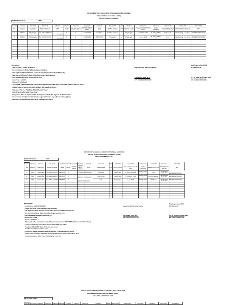 Form Ijazah SLB Abdul Muchyi 2021-2022 | PDF