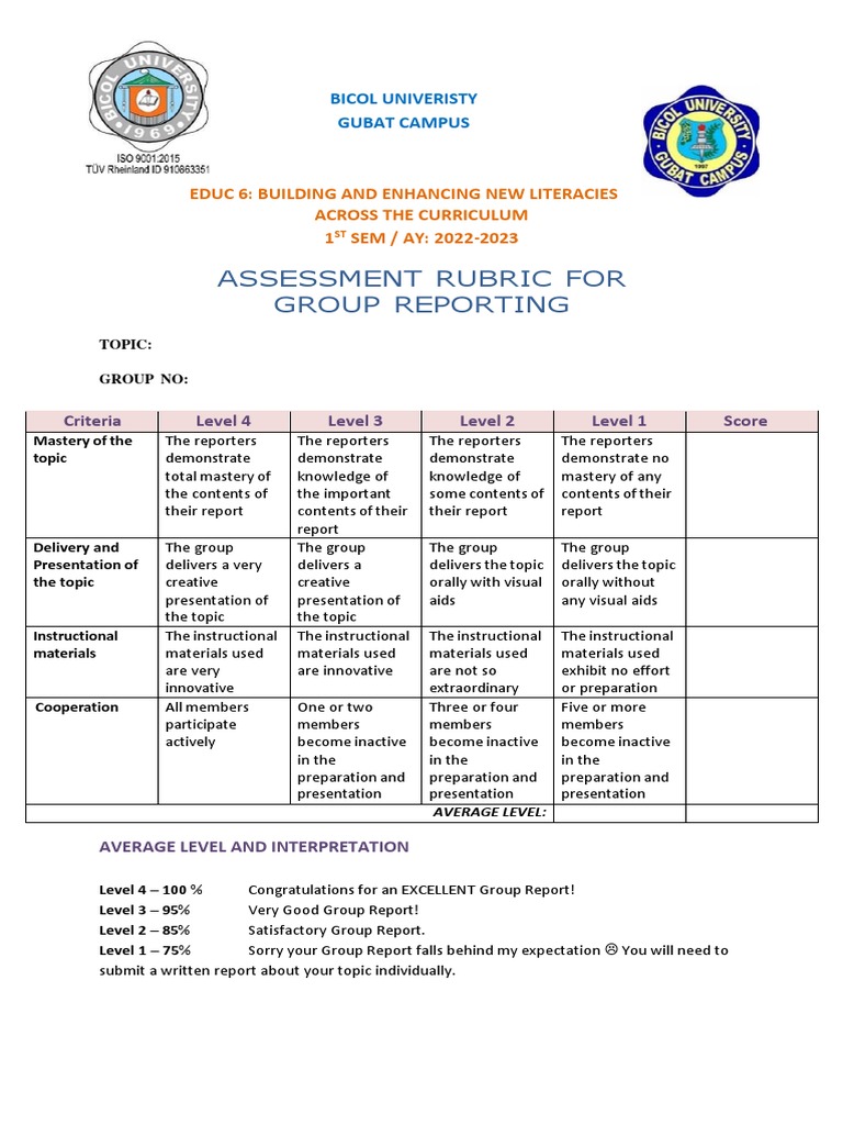 Rubrics For Group Reporting | PDF