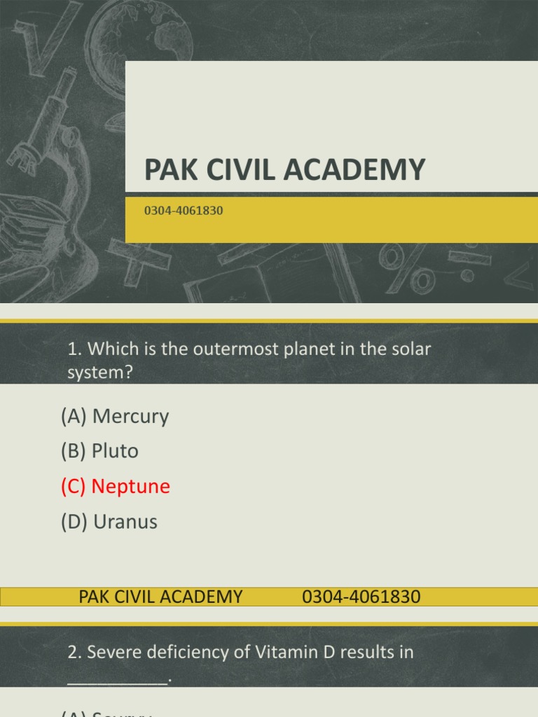 PAK CIVIL ACADEMY General Knowledge MCQs | PDF | Carbon | Silicon