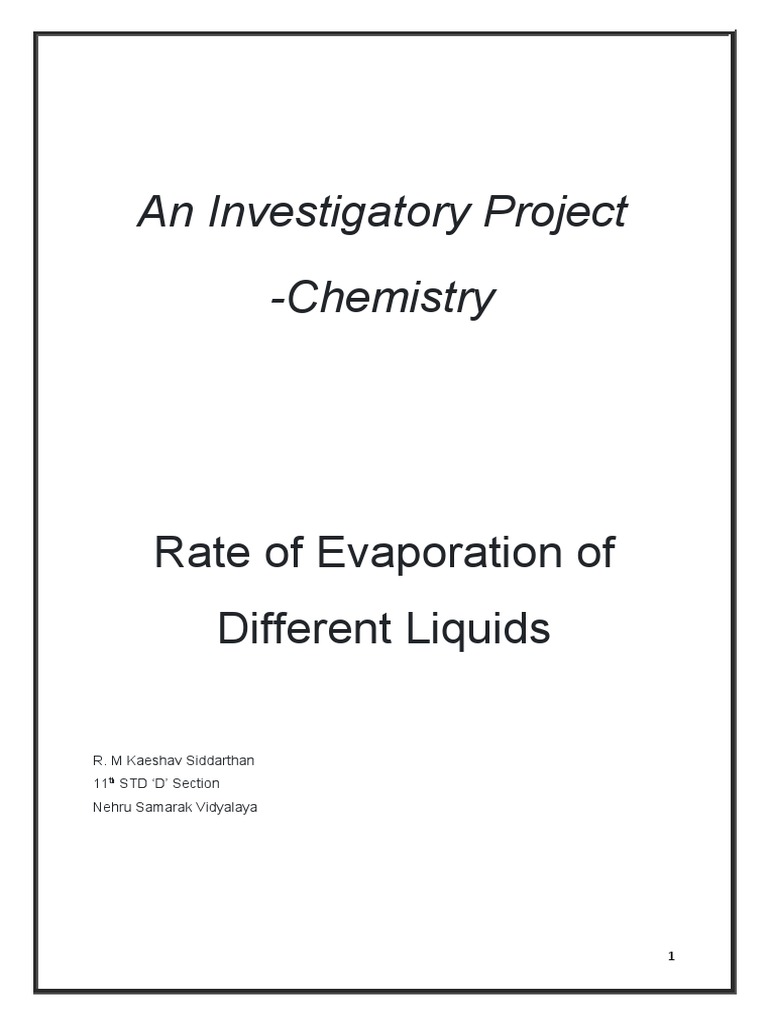 Evaporation Chemistry Project | PDF | Evaporation | Liquids