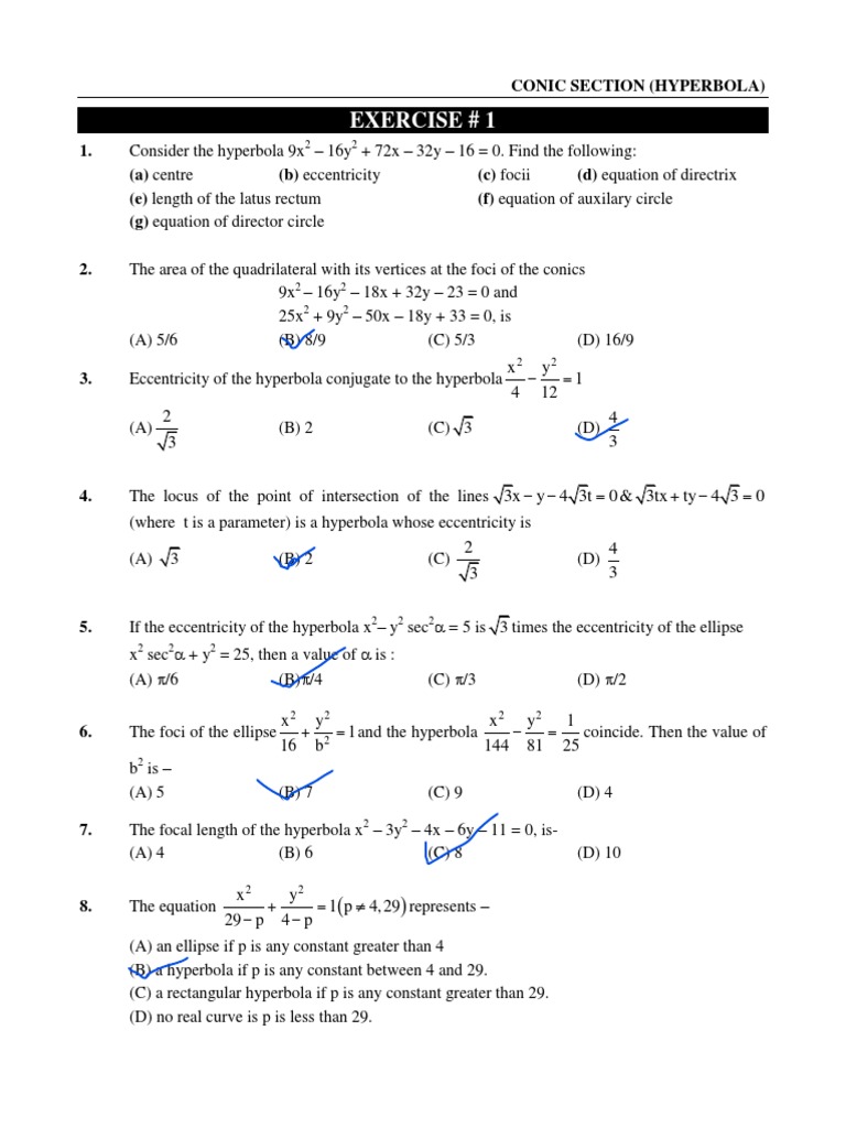 Hyperbola- Extra Practice Sheet | PDF | Ellipse | Elementary Geometry
