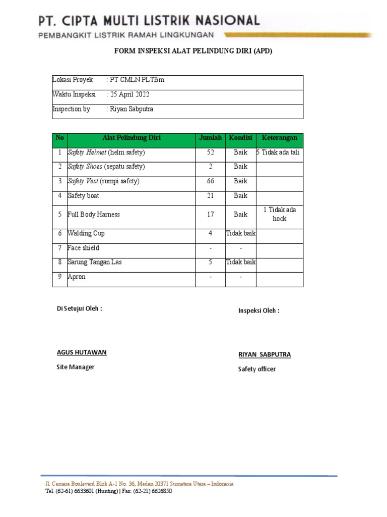 Form Inspeksi Alat Pelindung Diri | PDF